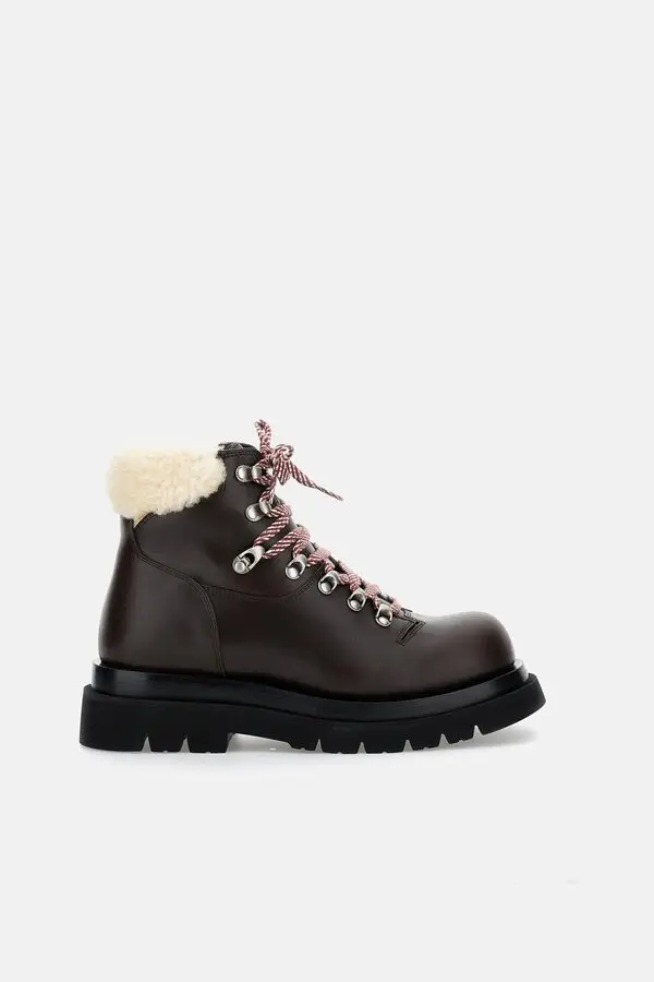 Bottega Veneta Lace-up Shearling Collar Ankle Boots - Multicolor