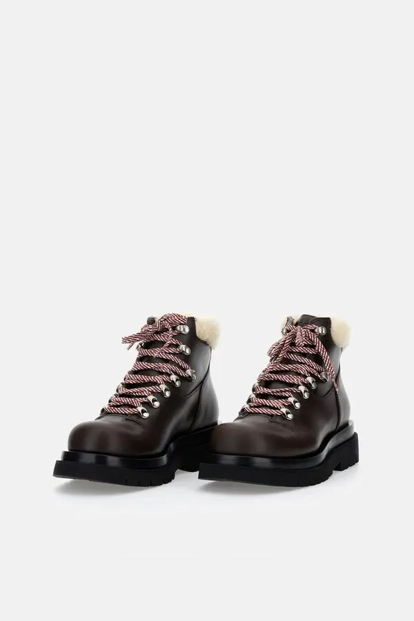 Bottega Veneta Lace-up Shearling Collar Ankle Boots - Multicolor