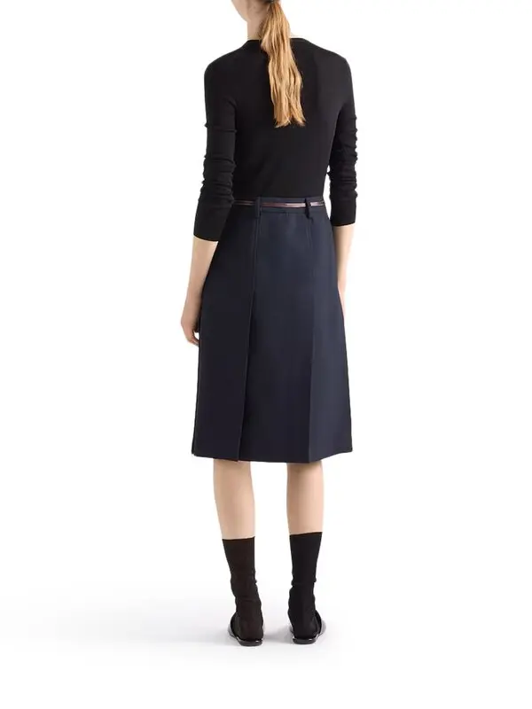 Prada Ribbed Wool Crew Neck Cardigan With Logo Detail - Black