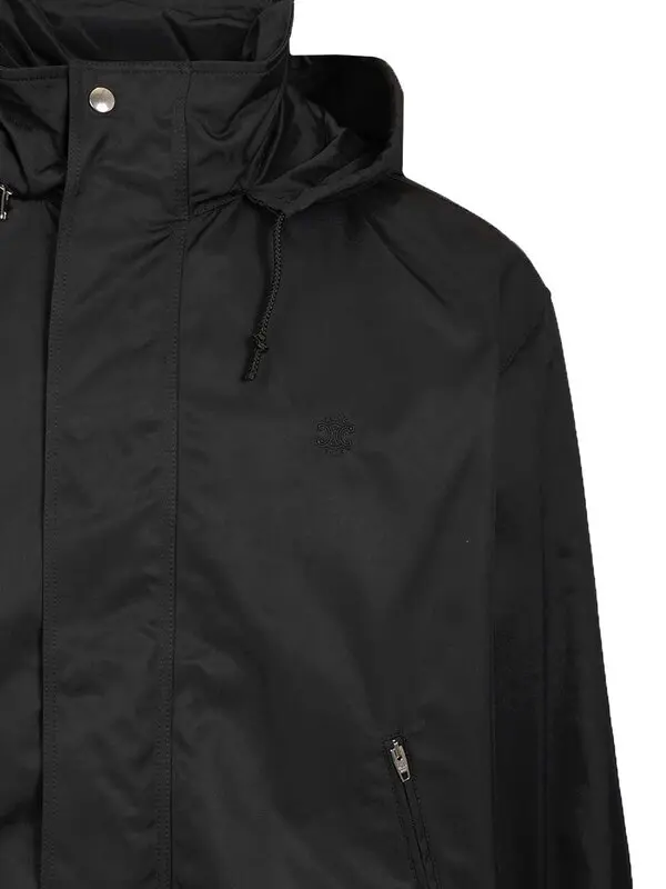 Celine Nylon Twill Hooded Windbreaker - Black