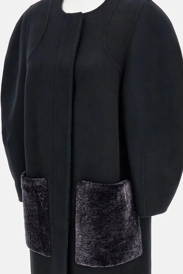 Fendi Double Wool Coat With Shearling Pockets