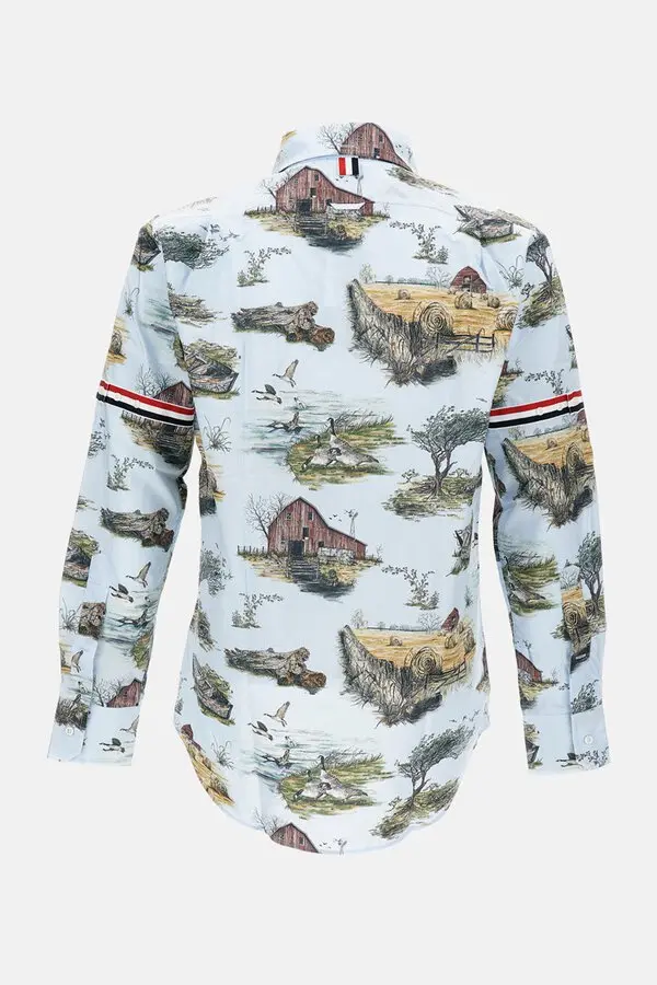 Thom Browne Graphic Straight Fit Shirt W/gg Armband In Scenic Toile Small Cotton Popeline - Multicolor
