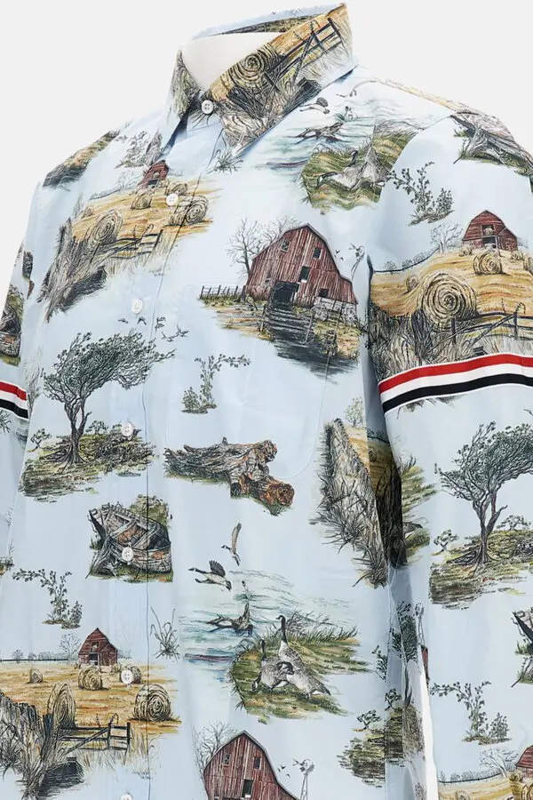 Thom Browne Graphic Straight Fit Shirt W/gg Armband In Scenic Toile Small Cotton Popeline - Multicolor