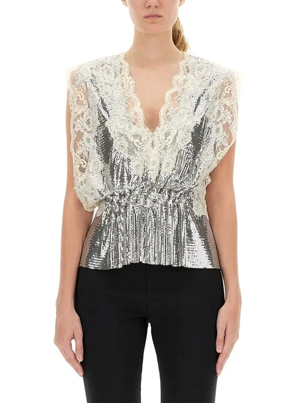 Rabanne Lace And Sequin Top - Silver