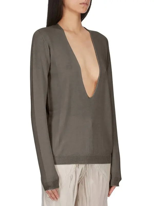 Rick Owens V-neck Virgin Wool Sweater - Gray