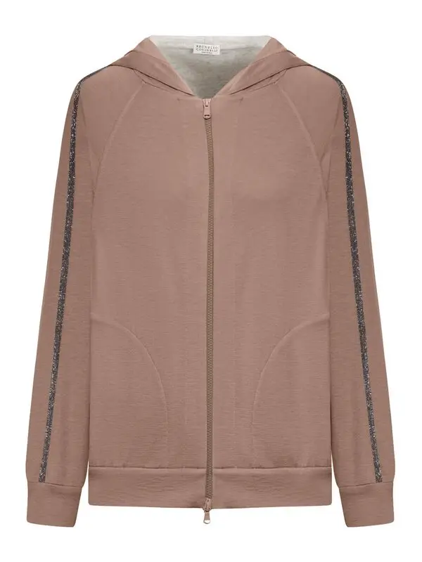 Brunello Cucinelli Cotton And Silk Blend Hooded Top With Precious Stripe - Multicolor