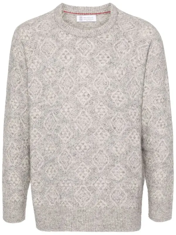 Brunello Cucinelli Geometric Pattern Round Neck Sweater