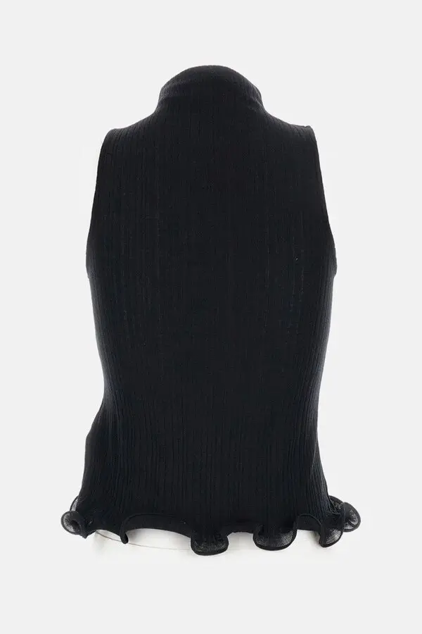 Fendi Sleeveless High Neck Ribbed Top With Ruffle Hem - Multicolor