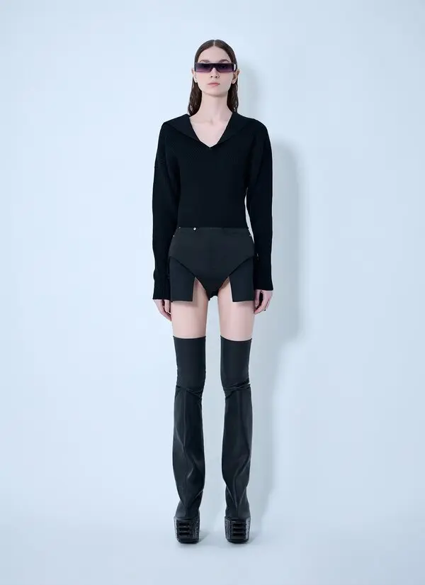 Rick Owens Ribbed V-neck Cropped Sweater - Black