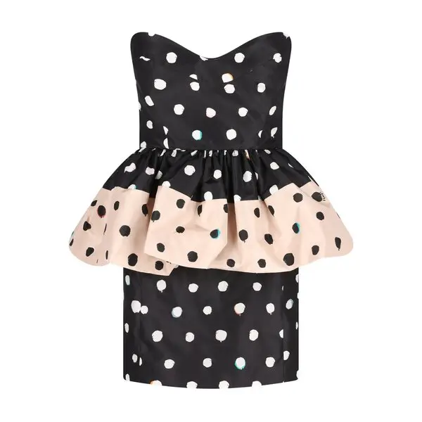 Fendi Black And Grey Dotted Print Peplum Bustier Dress