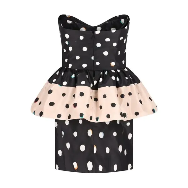 Fendi Black And Grey Dotted Print Peplum Bustier Dress