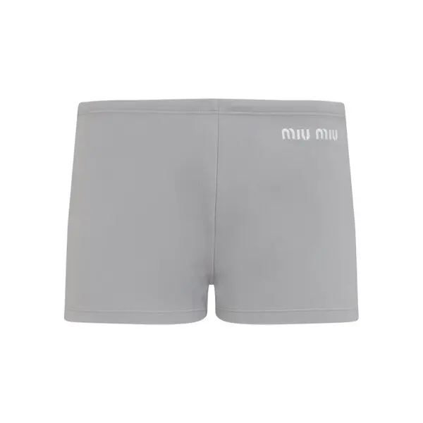 Miu Miu Polyamide Shorts With Embroidered Logo - Gray