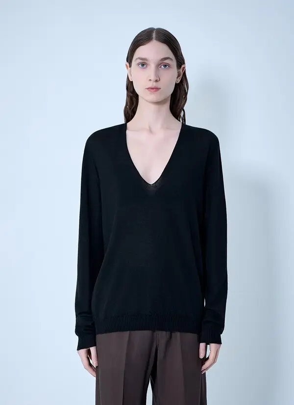 Rick Owens V-neck Fine Knit Sweater - Black