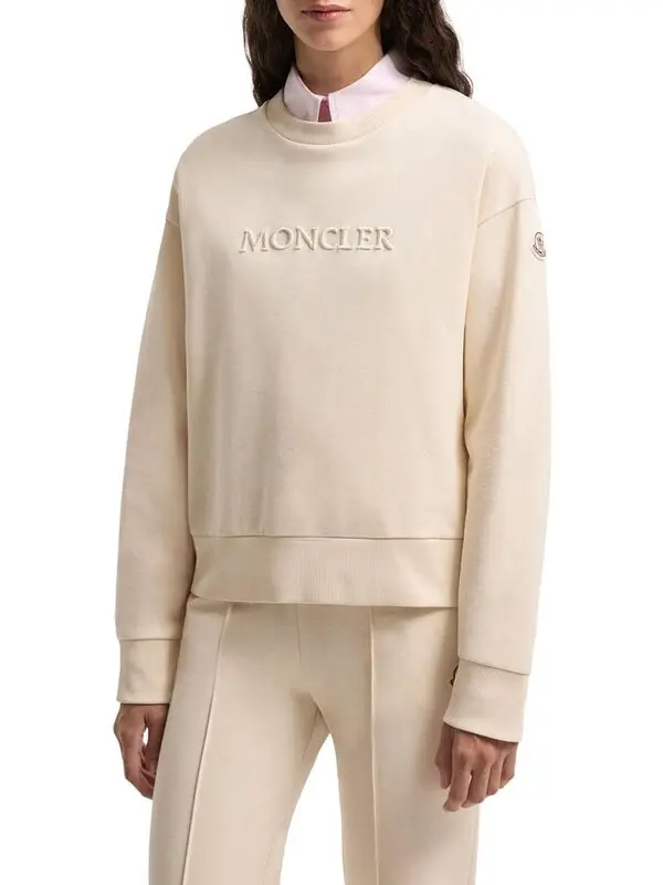 Moncler Cotton Sweatshirt With Embroidered Logo - Cream
