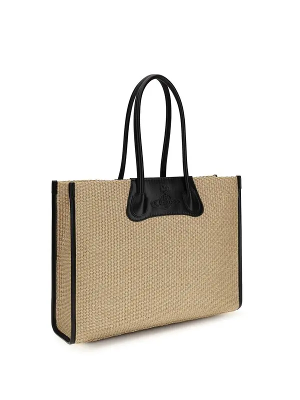 VIVIENNE WESTWOOD Troy Tote Bag With Raffia Effect And Orb Motif