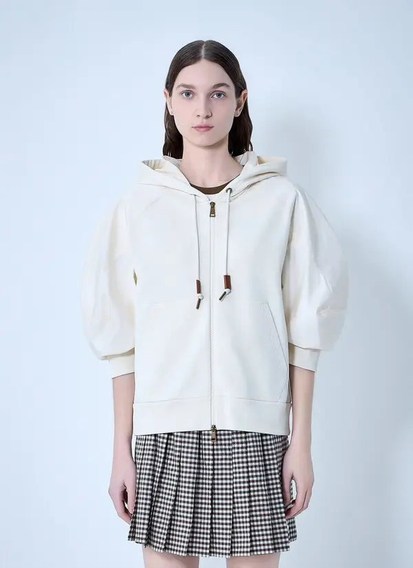 Moncler Hooded Zip-up Sweatshirt With Balloon Sleeves - White