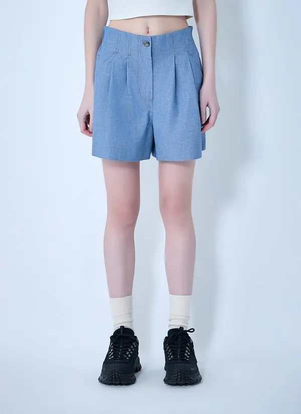 Moncler High-waisted Pleated Shorts - Blue