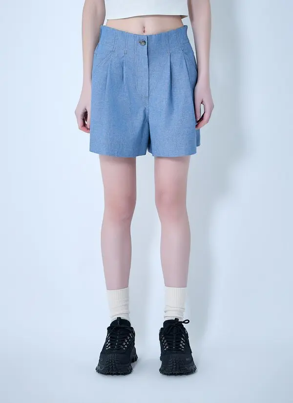 Moncler High-waisted Pleated Shorts - Blue