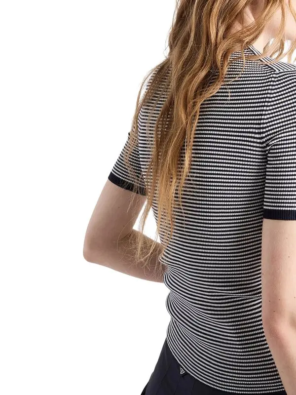 Prada Striped Crew Neck Silk Sweater
