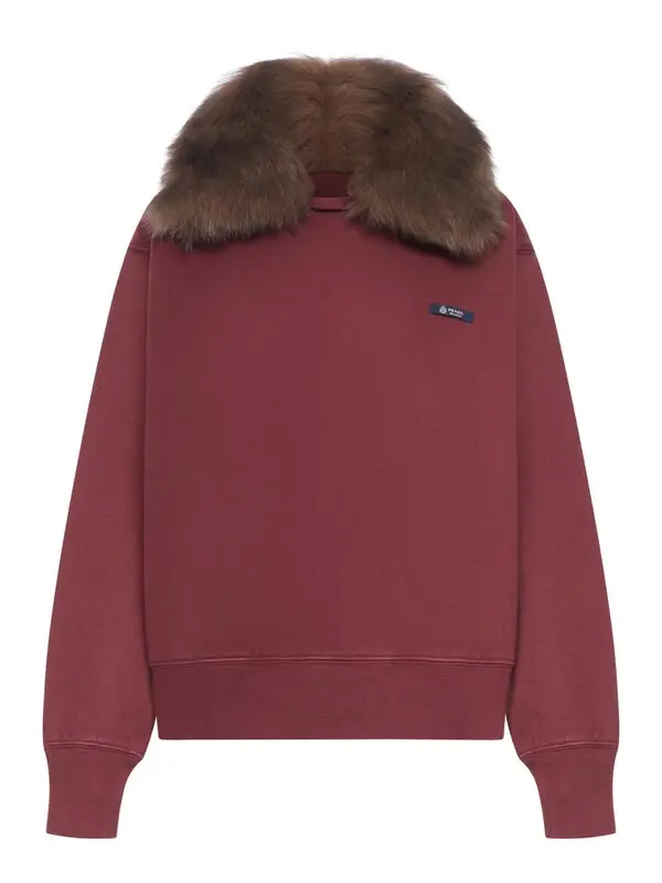 Prada Crew Neck Sweatshirt With Removable Fur Collar - Red