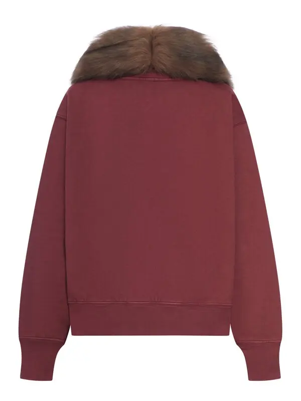 Prada Crew Neck Sweatshirt With Removable Fur Collar - Red