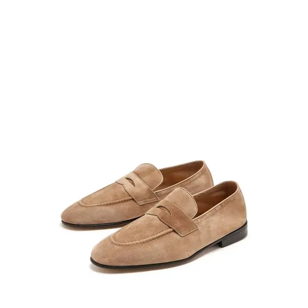 Brunello Cucinelli Suede Loafers With Penny Slot - Cream