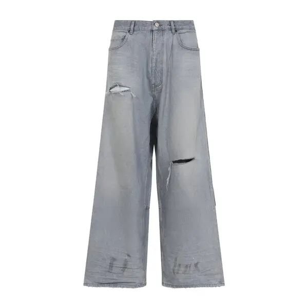 Balenciaga Minimal Baggy Light Wash Cotton Denim Pants - Blue