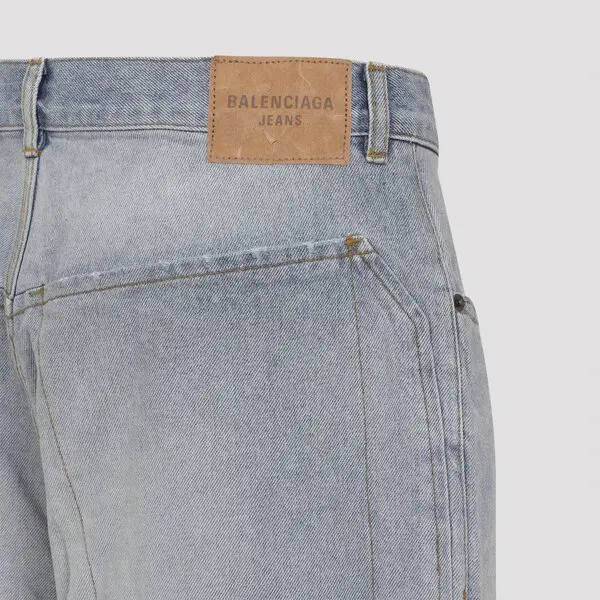 Balenciaga Minimal Baggy Light Wash Cotton Denim Pants - Blue
