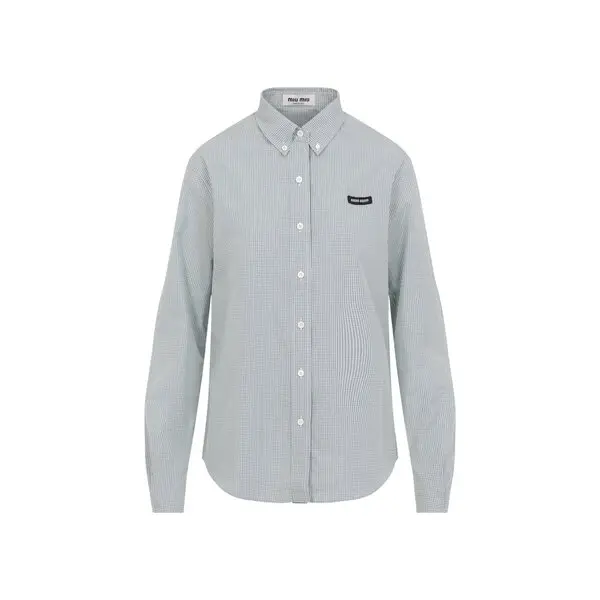 Miu Miu Cotton Checked Shirt With Logo Patch