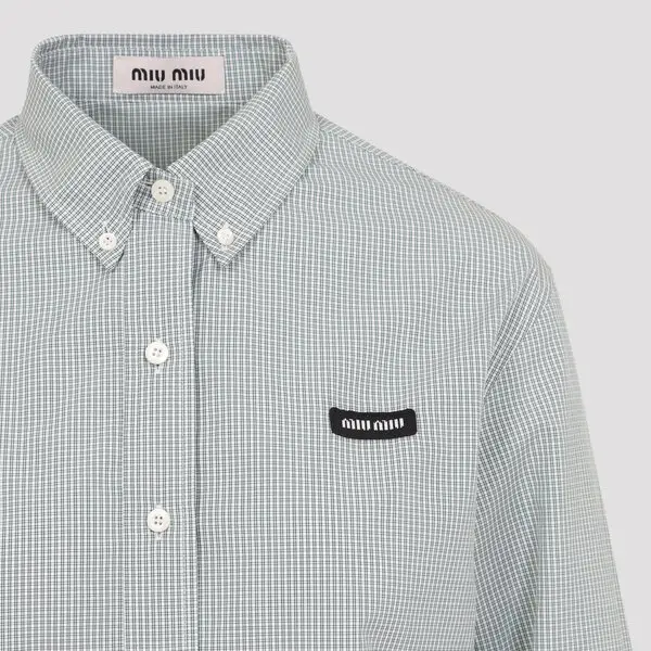 Miu Miu Cotton Checked Shirt With Logo Patch