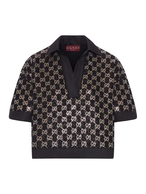 Gucci Wool Tweed Top With Gg Crystals
