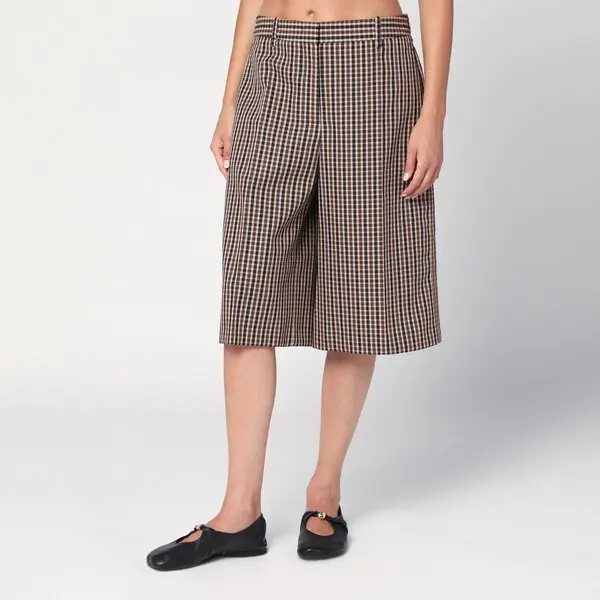 JIL SANDER Check Wool Bermuda Shorts - Brown