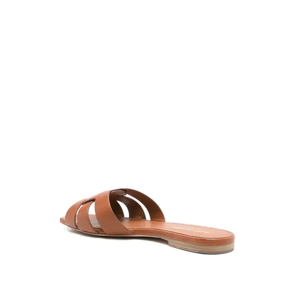 Saint Laurent Woven Leather Slip-on Sandals - Brown