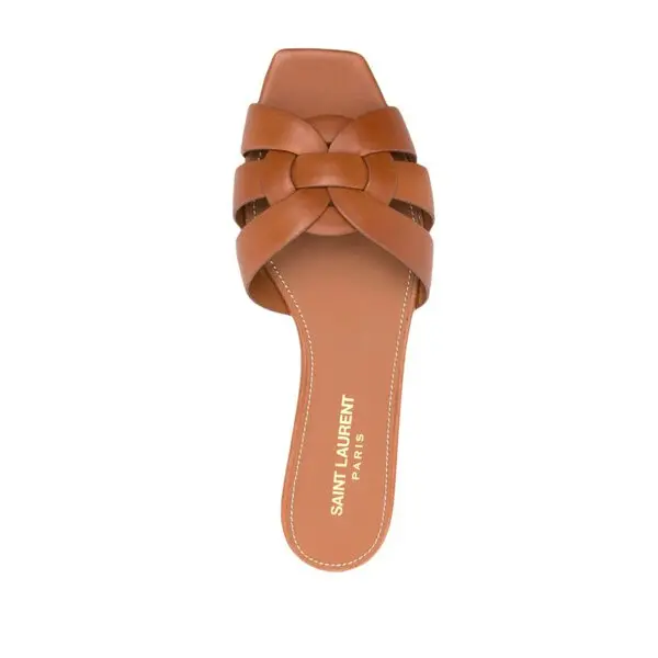 Saint Laurent Woven Leather Slip-on Sandals - Brown