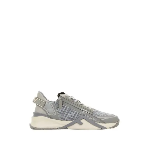 Fendi Grey Calf Leather And Polyamide Trainers - Gray
