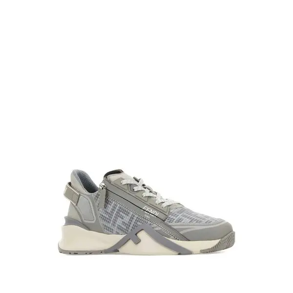 Fendi Grey Calf Leather And Polyamide Trainers - Gray