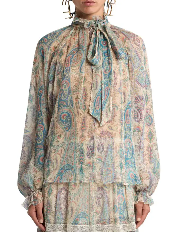 Etro Silk Crepon Blouse With Paisley Foliage Motif - Multicolor