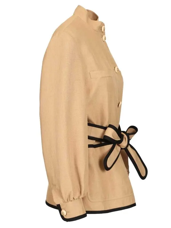 Valentino Garavani Embroidered Twill Belted Jacket - Cream
