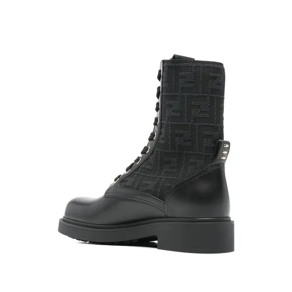 Fendi Black Logo Pattern Lace-up Boots