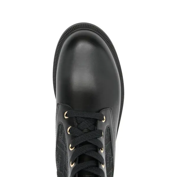 Fendi Black Logo Pattern Lace-up Boots