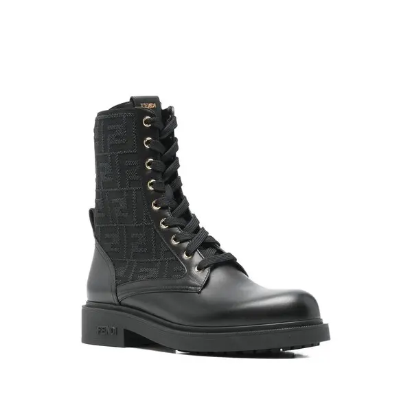 Fendi Black Logo Pattern Lace-up Boots