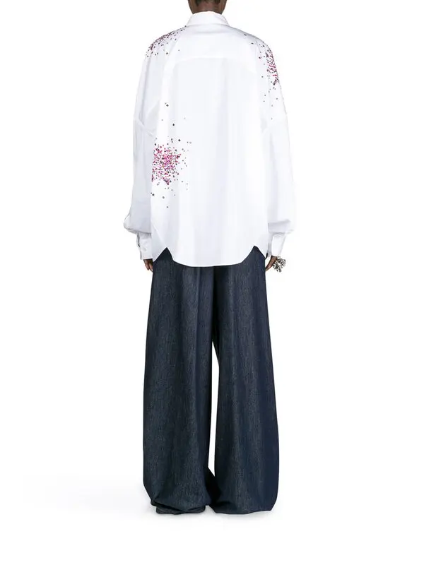 Dries Van Noten Oversized Cotton Shirt With Sequin Appliqués