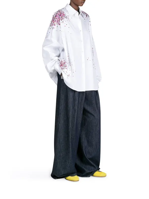 Dries Van Noten Oversized Cotton Shirt With Sequin Appliqués