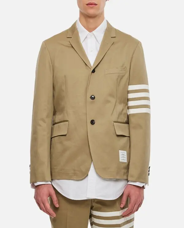 Thom Browne Single Breasted Cotton Twill Sport Jacket With Four Bar Detail - Multicolor