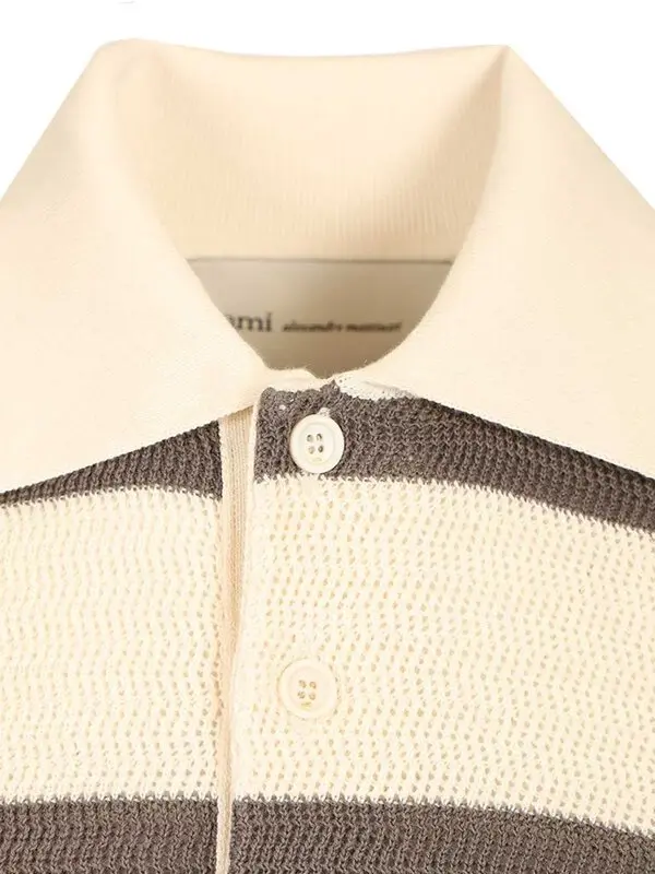 AMI Paris Striped Polo With De Coeur Patch - Multicolor