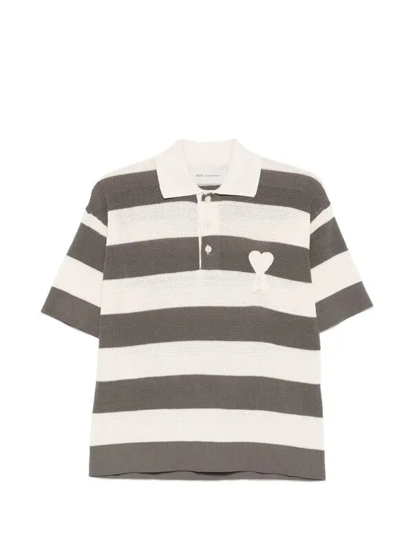 AMI Paris Striped Polo With De Coeur Patch - Multicolor