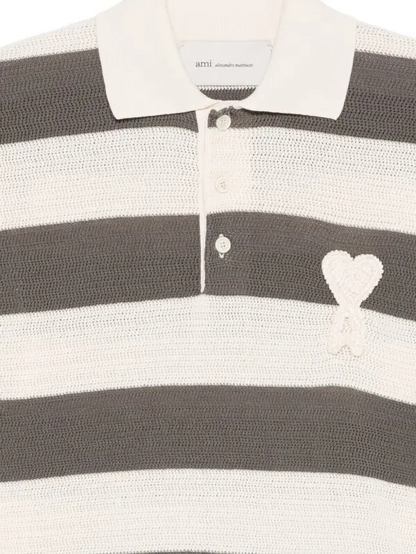 AMI Paris Striped Polo With De Coeur Patch - Multicolor