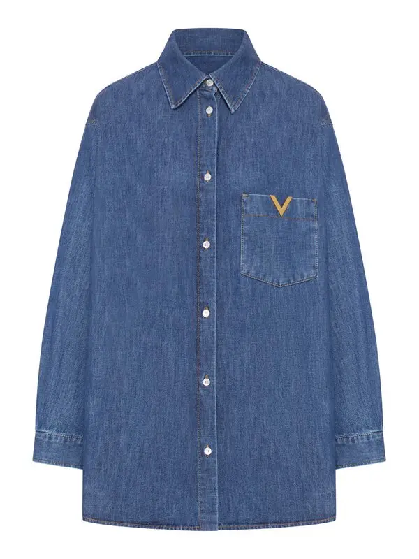 Valentino Garavani Solid Chambray Denim Shirt - Multicolor