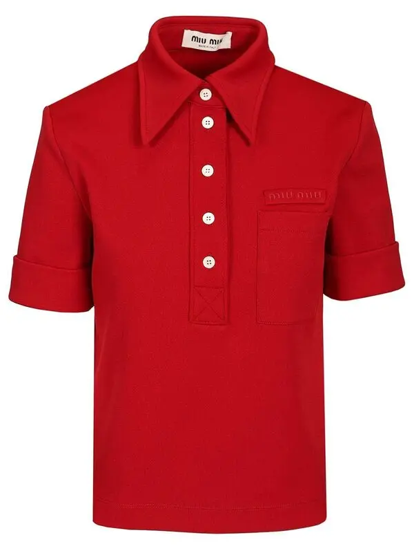 Miu Miu Technical Jersey Polo Shirt With Embroidered Logo - Red