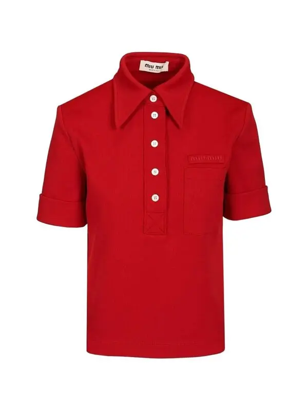 Miu Miu Technical Jersey Polo Shirt With Embroidered Logo - Red